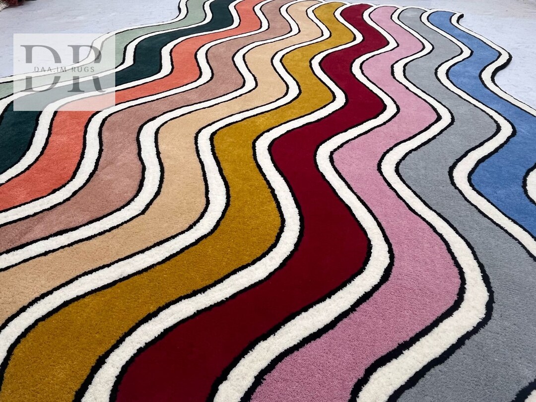 ZIG ZAG RUG, Zig Zag Wavy Rug, Abstract Colorful Soft Rug Woolen Rug ...