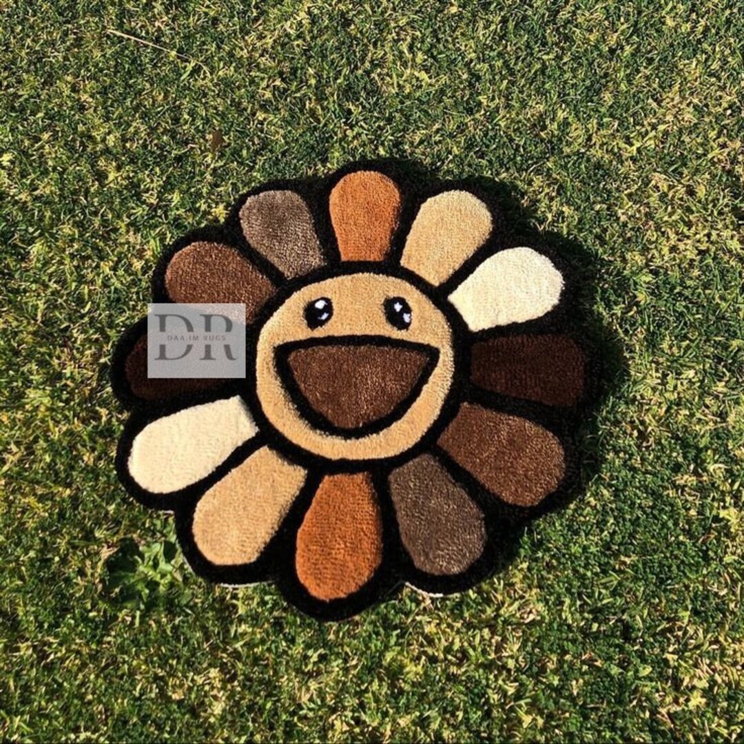 Smile Sunflower Round Shaped Rug, Hand Tufted Custom Rug, Woolen Rug ...