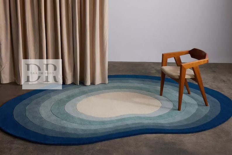 Kidney Shaped Shaded Design Handmade Rugs Hand Tufted Rug - Etsy