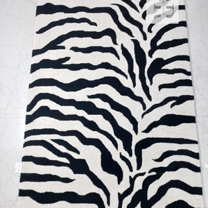 Zebra Design Rug, Handmade Tufted Carpet, Black White Moroccan Rug ...