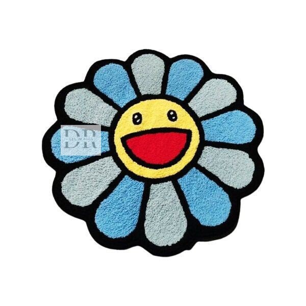 Smile Sunflower Round Shaped Rug, Hand Tufted Custom Rug, Woolen Rug ...