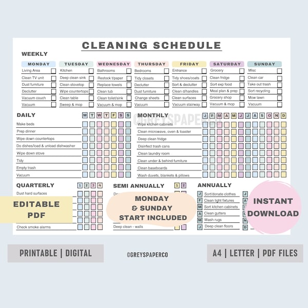 Yearly Cleaning Checklist Template - Etsy