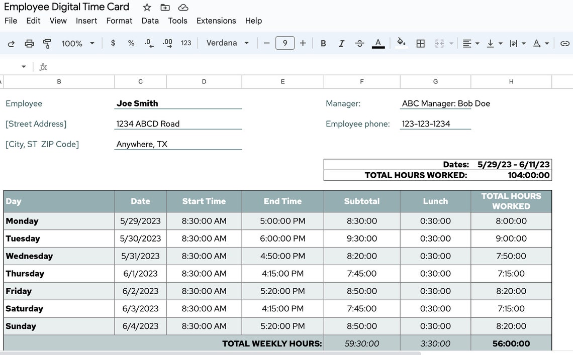 Digital Timesheet Tracker - Etsy