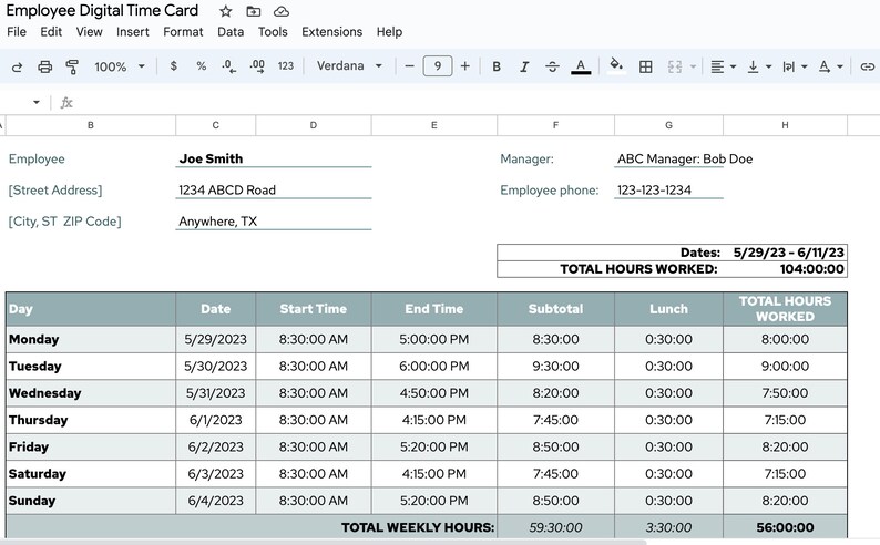 Digital Timesheet Tracker - Etsy