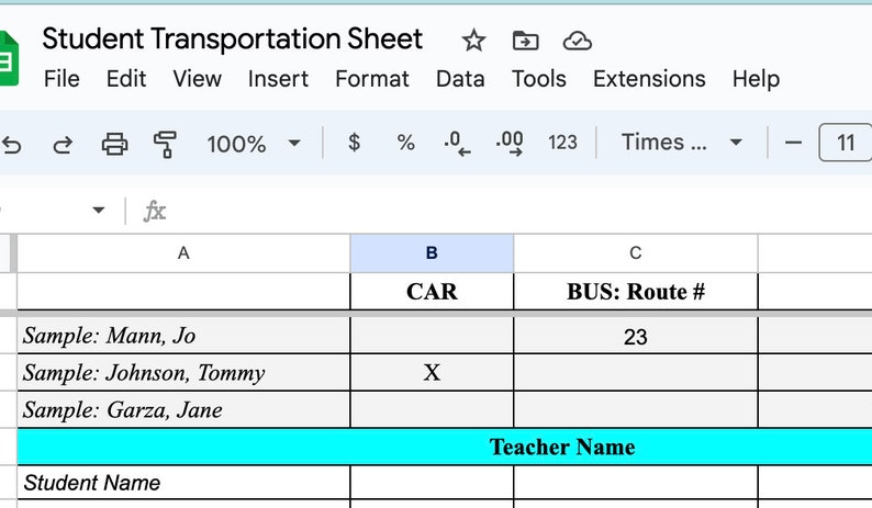 Student Transportation Tracker Template - Etsy