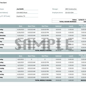 Digital Timesheet Tracker - Etsy