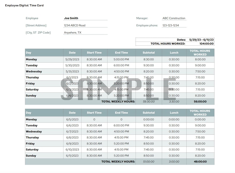 Digital Timesheet Tracker - Etsy