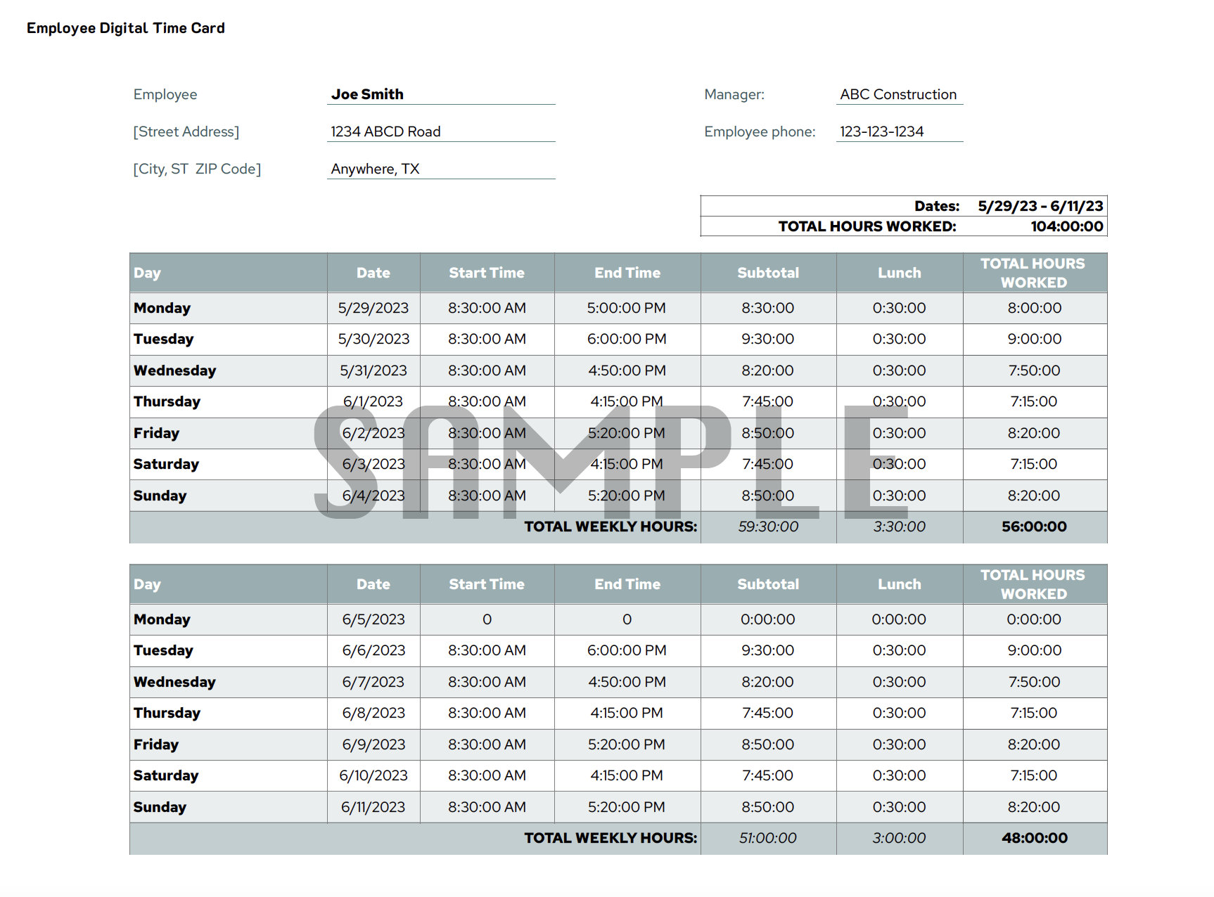 Digital Timesheet Tracker - Etsy