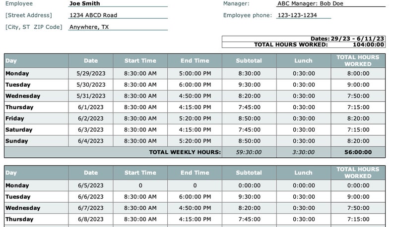 Digital Timesheet Tracker - Etsy