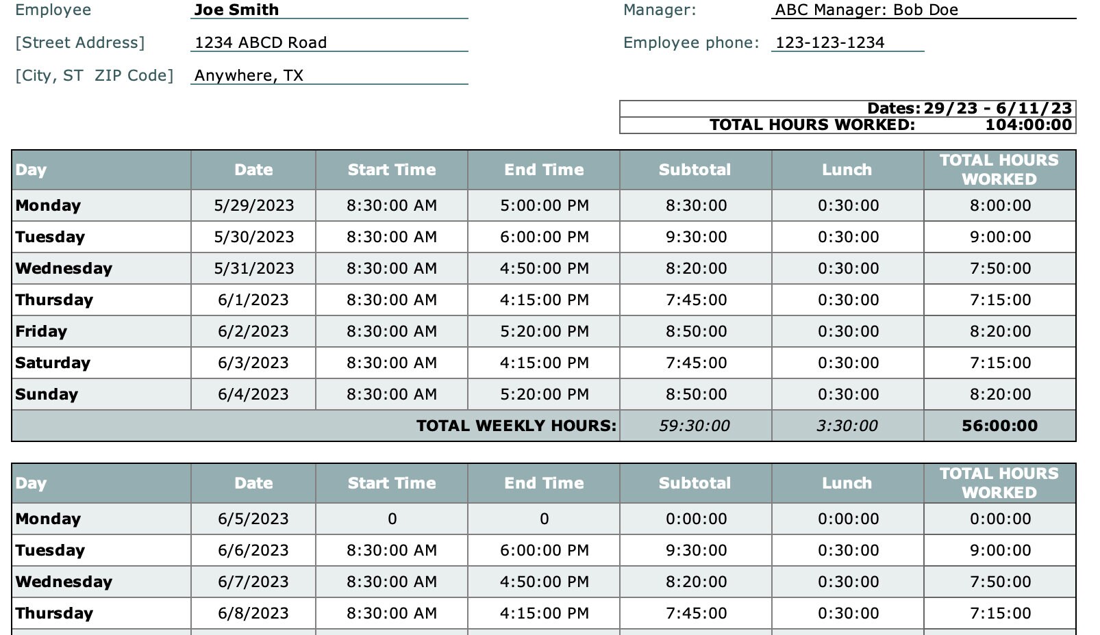 Digital Timesheet Tracker - Etsy