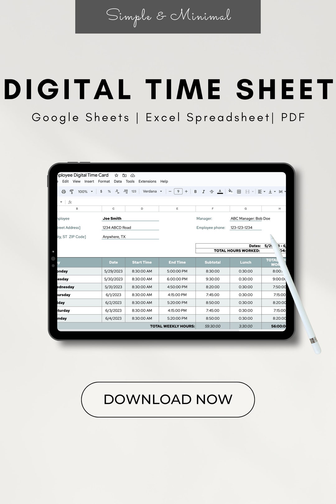 Digital Timesheet Tracker - Etsy