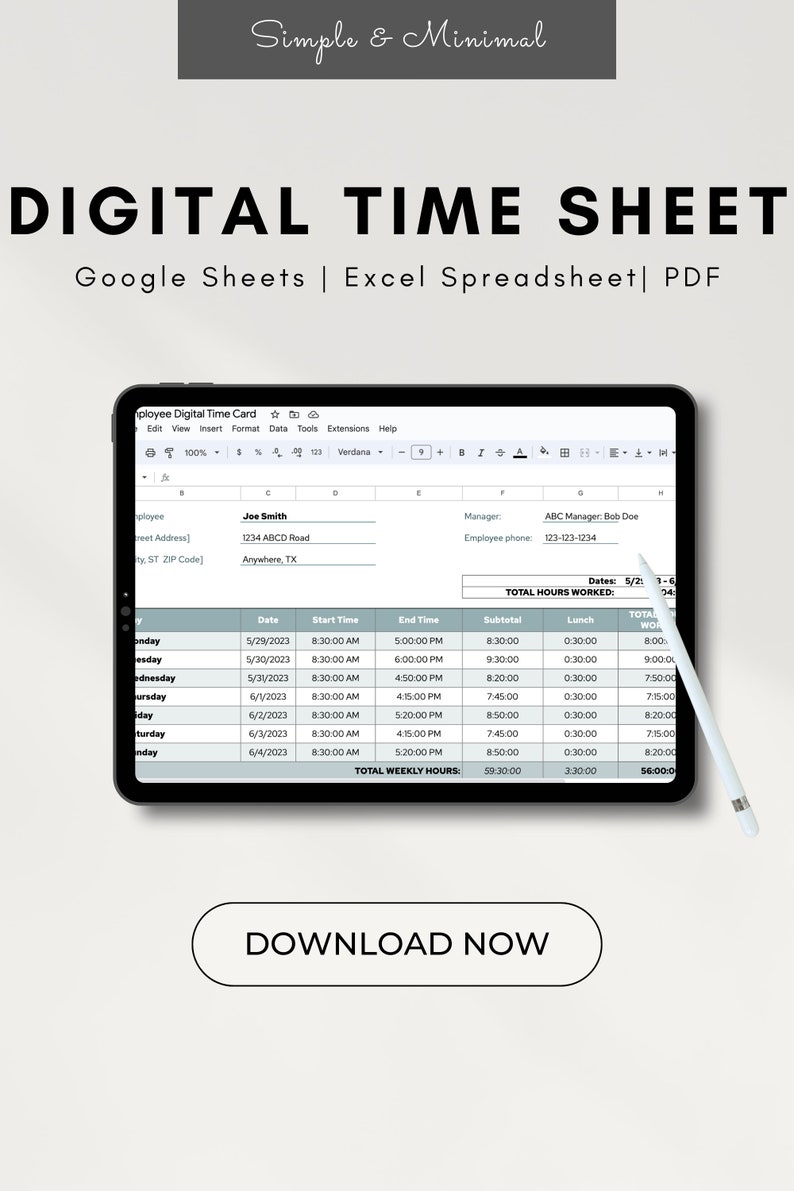 Digital Timesheet Tracker - Etsy