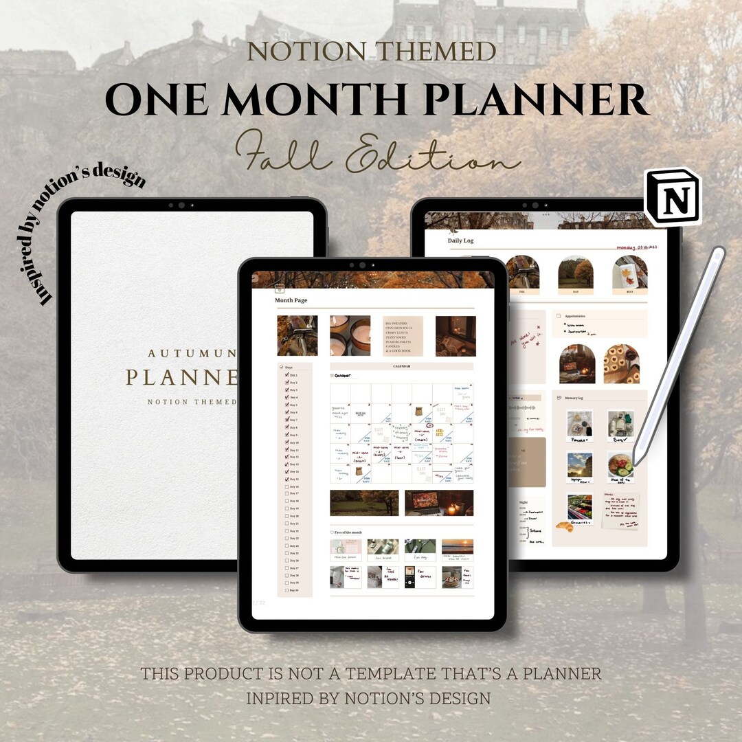 Notion Themed One Month Planner Fall & Autumn Edition | Aesthetic ...