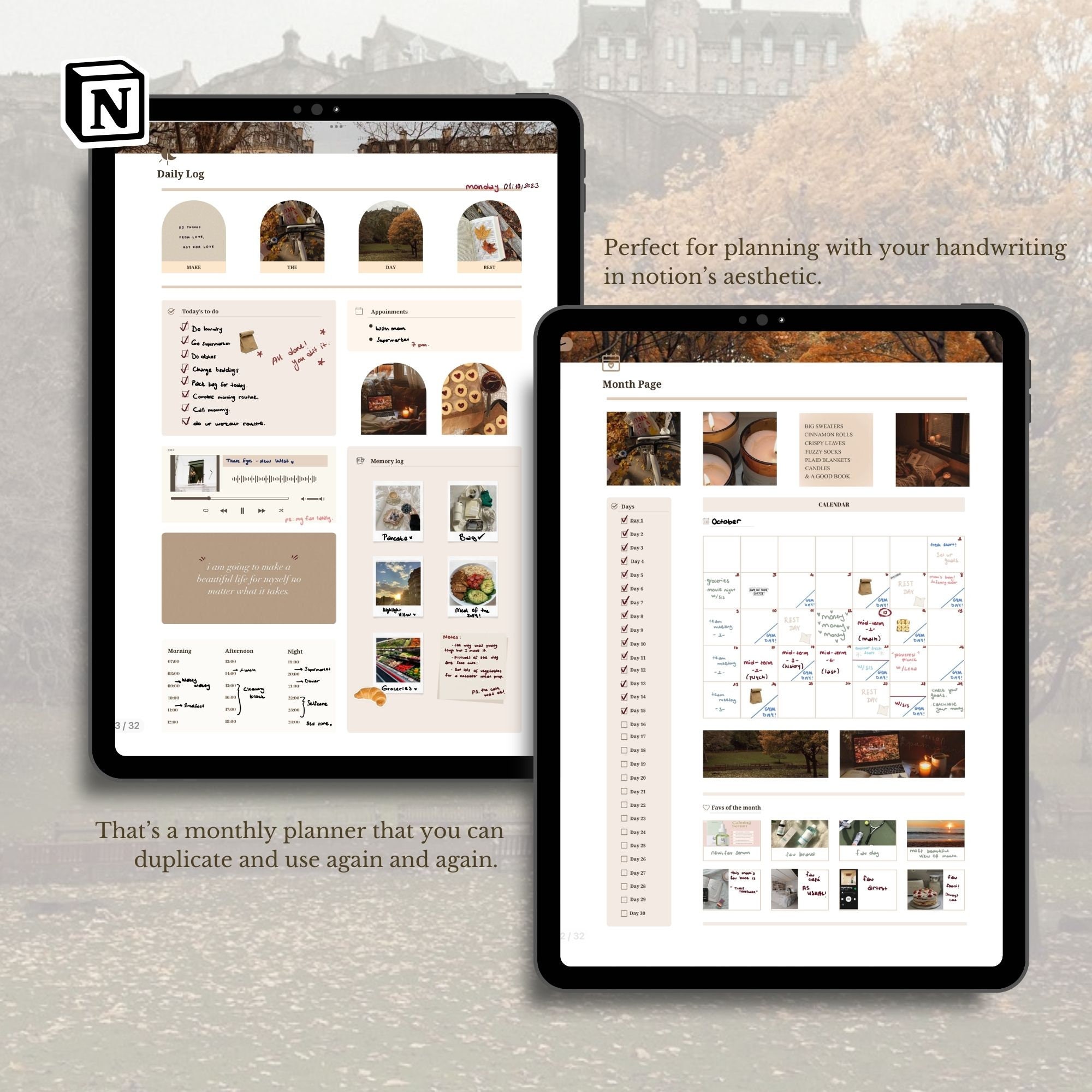 Notion Themed One Month Planner Fall & Autumn Edition | Aesthetic ...