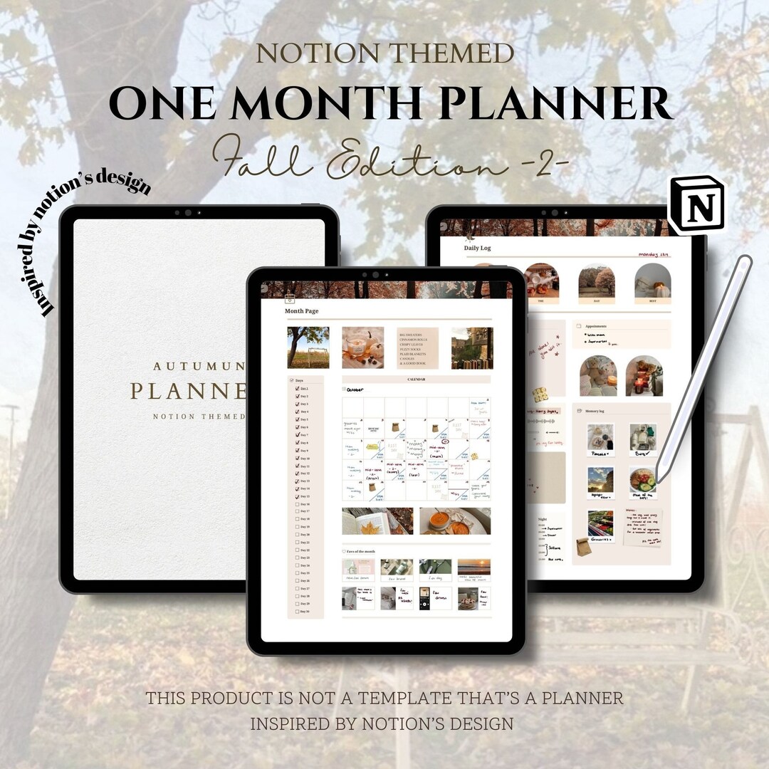 Notion Themed One Month Planner Fall & Autumn Edition -2- | Aesthetic ...