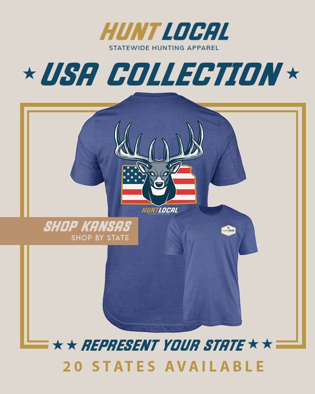 Kansas - USA Deer Hunting Shirt, Men's Whitetail Buck Apparel, Women's ...