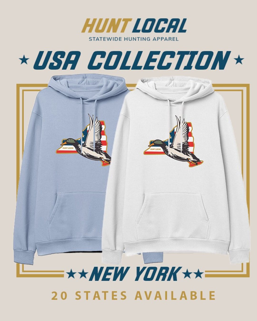 New York - USA Duck Hunting Hoodie, American Waterfowl Sweater, Men's ...