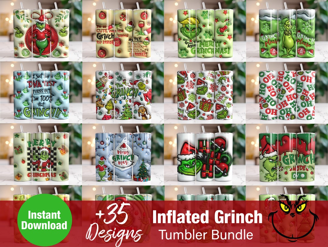 Inflated 35 3D Grinch Tumbler Wrap Bundle, 20oz Skinny Tumbler Wrap, 20 ...