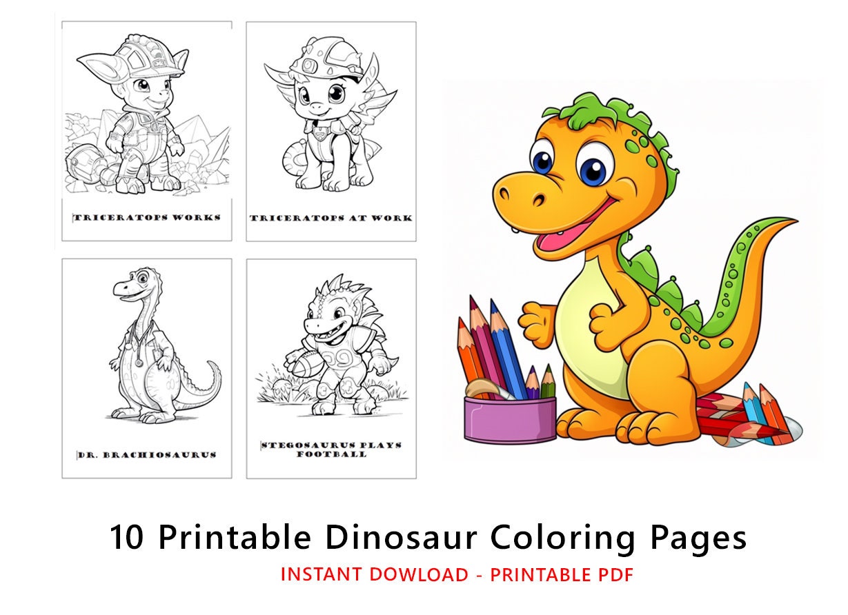 Fantastic Dinosaur Coloring Book Instant Digital Download Kid-friendly ...