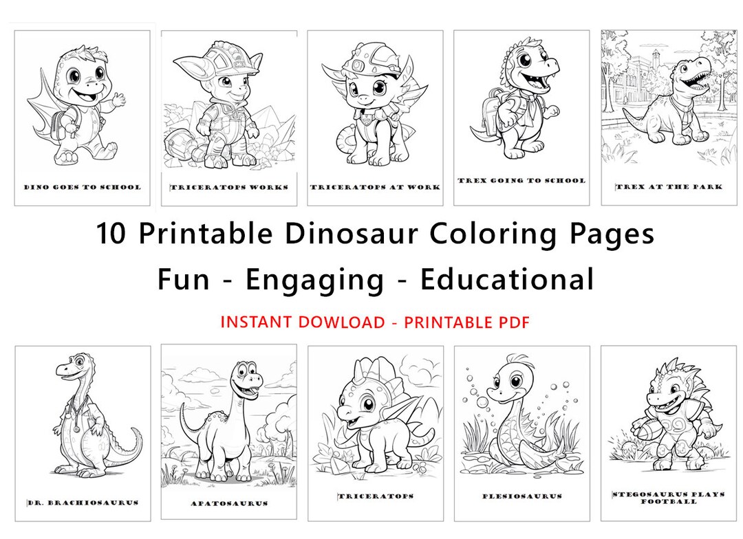 Fantastic Dinosaur Coloring Book Instant Digital Download Kid-friendly ...