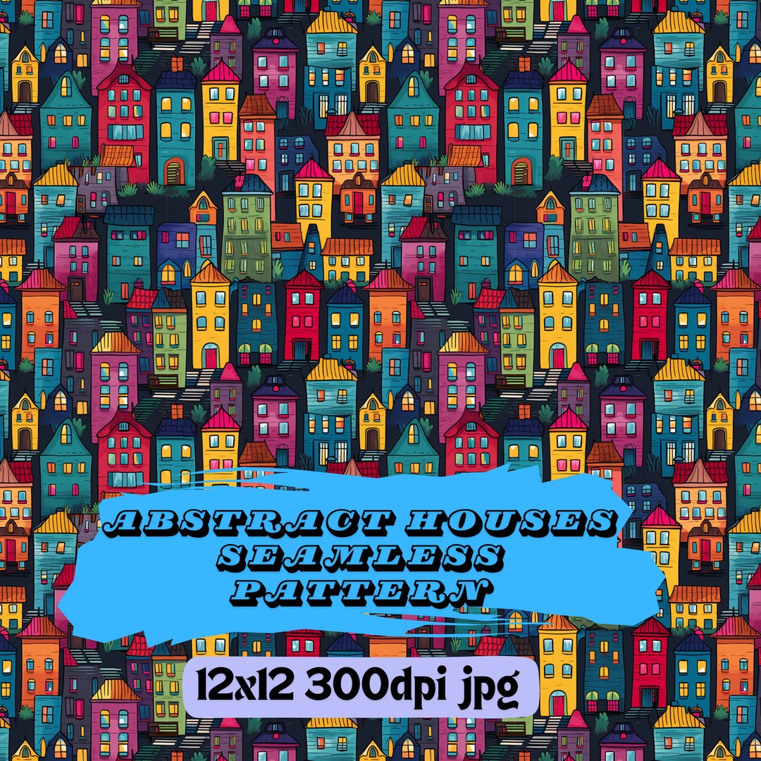 Colorful Abstract Houses Digital Seamless Pattern Vibrant Design for ...