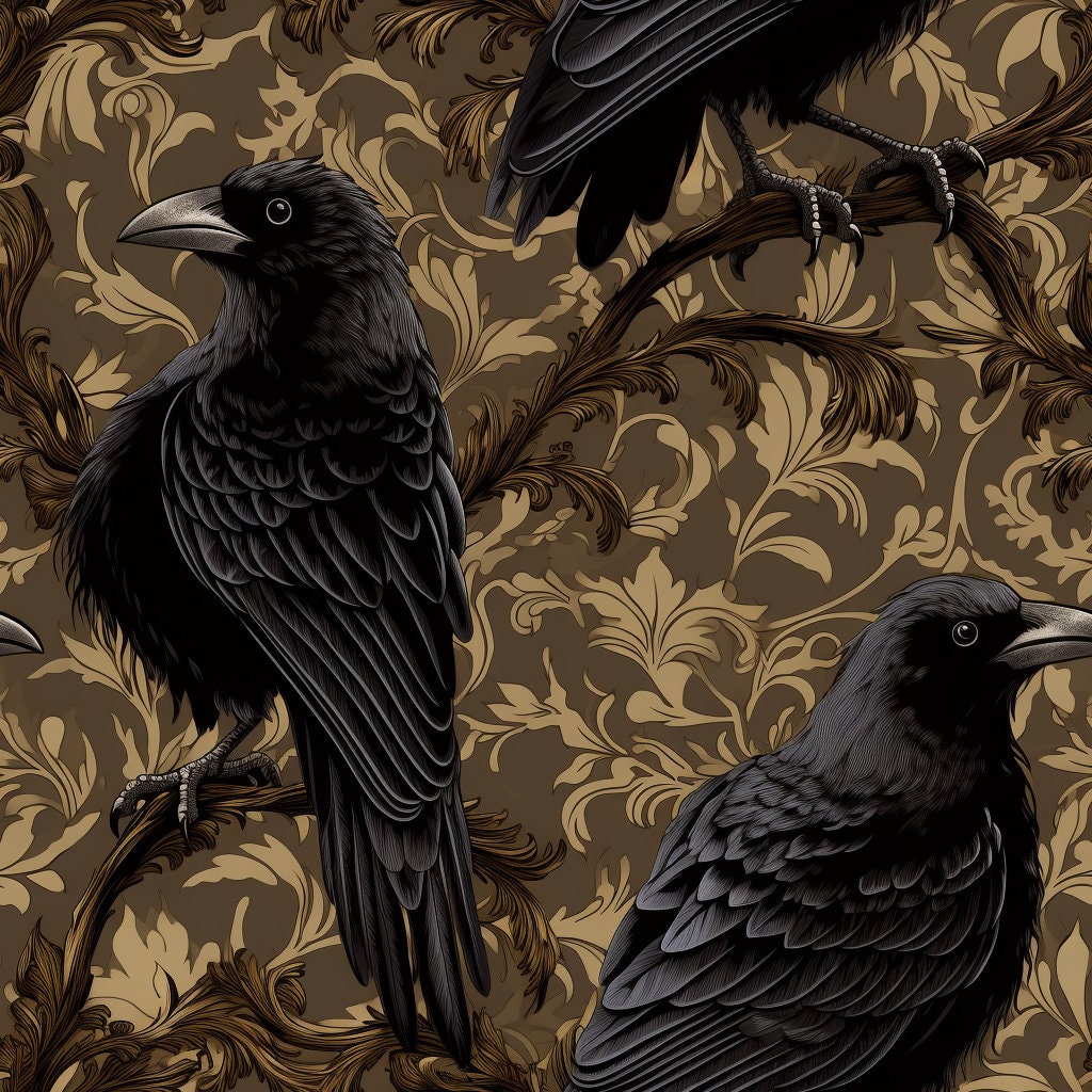 9 Seamless Digital Gothic Crow Patterns for Commercial Use Scrapbooking ...