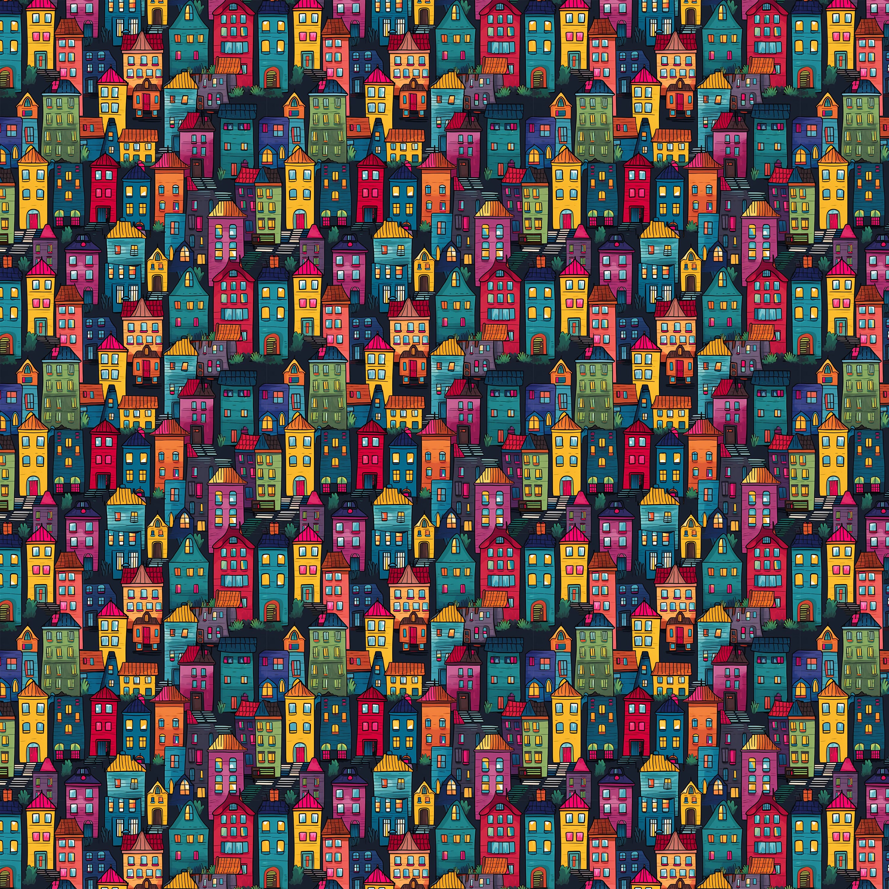 Colorful Abstract Houses Digital Seamless Pattern Vibrant Design for ...