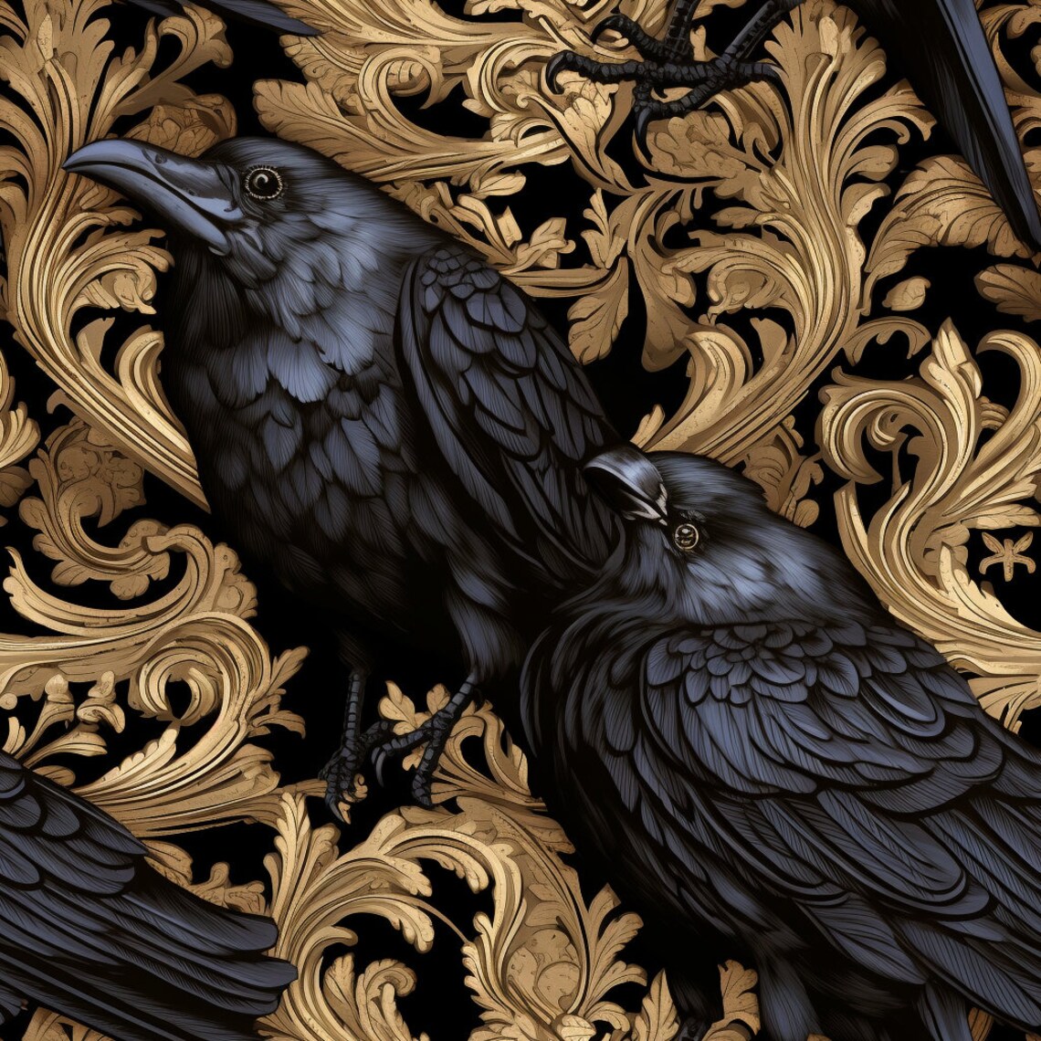 9 Seamless Digital Gothic Crow Patterns for Commercial Use Scrapbooking ...