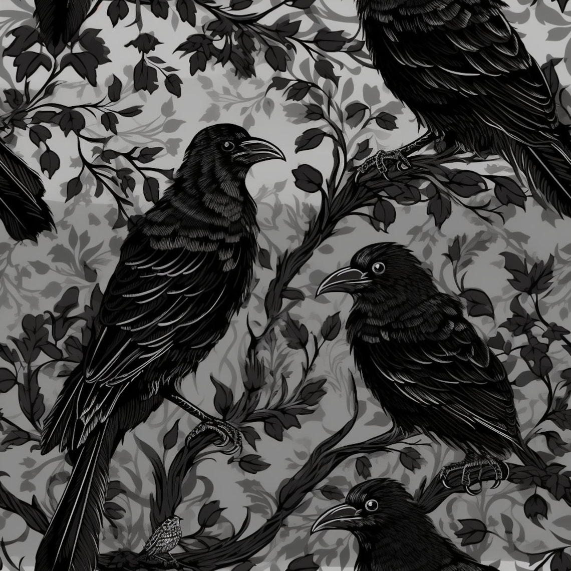 9 Seamless Digital Gothic Crow Patterns for Commercial Use Scrapbooking ...