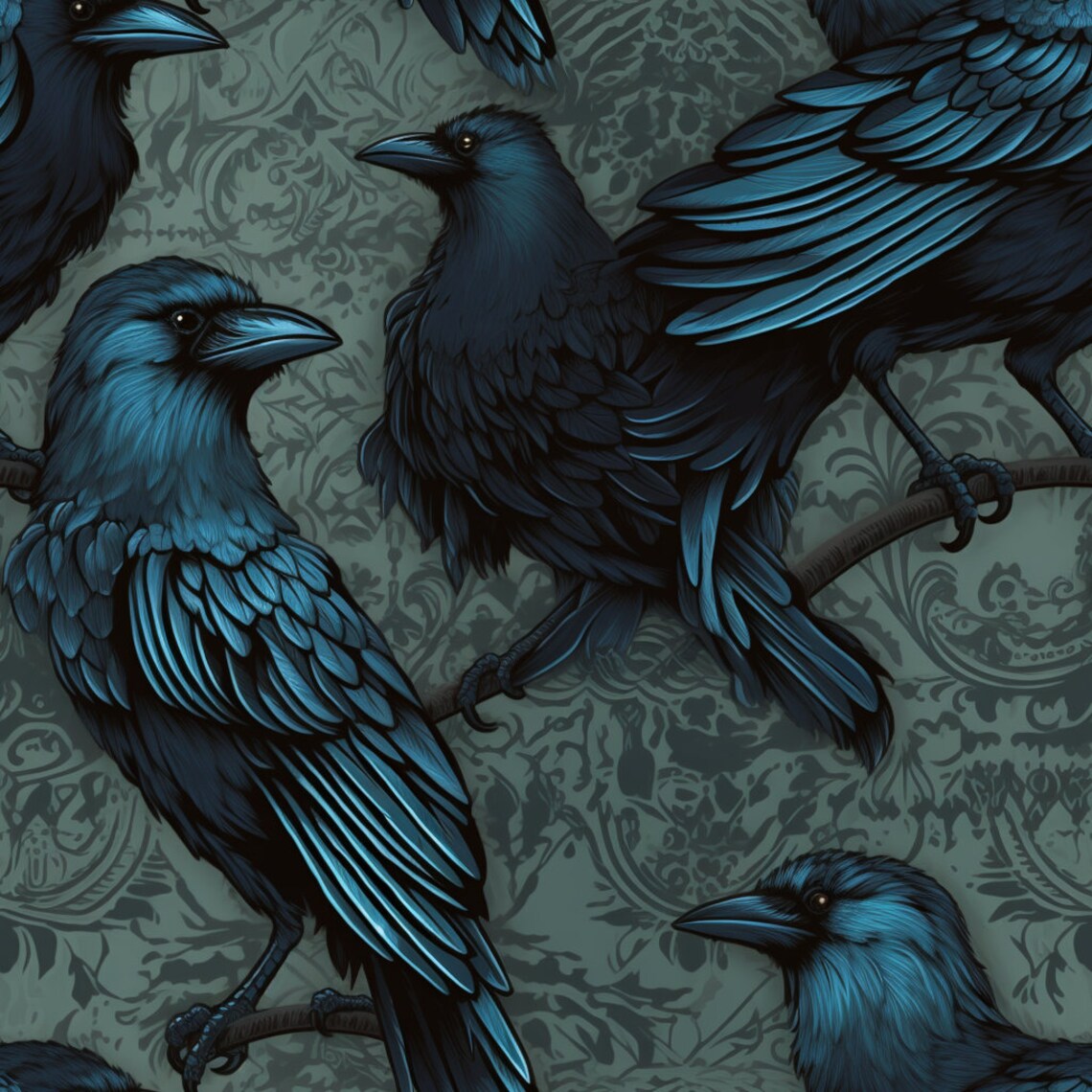 9 Seamless Digital Gothic Crow Patterns for Commercial Use Scrapbooking ...