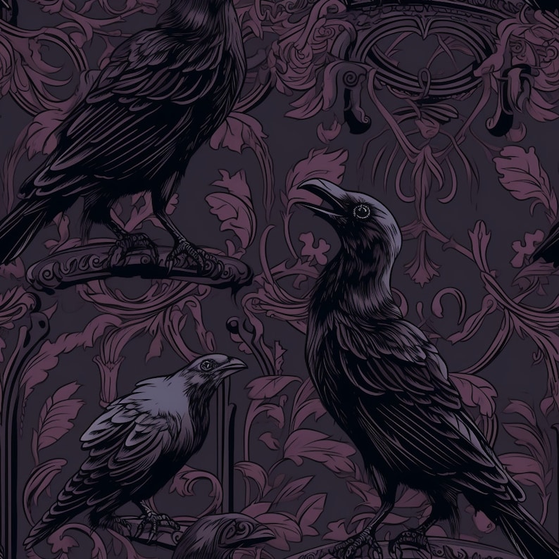 9 Seamless Digital Gothic Crow Patterns for Commercial Use Scrapbooking ...