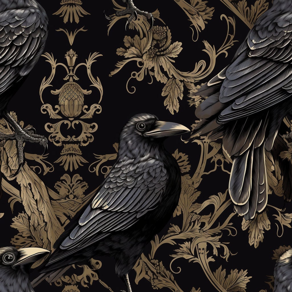 9 Seamless Digital Gothic Crow Patterns for Commercial Use Scrapbooking ...
