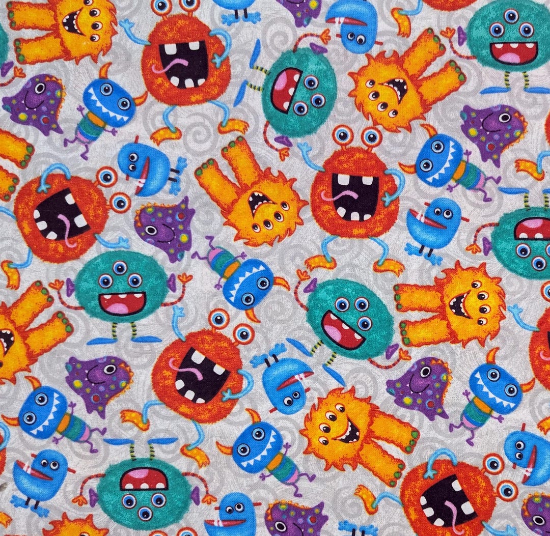 Tossed Monsters Flannel Fabric: A.E. Nathan Nursery Print - Etsy