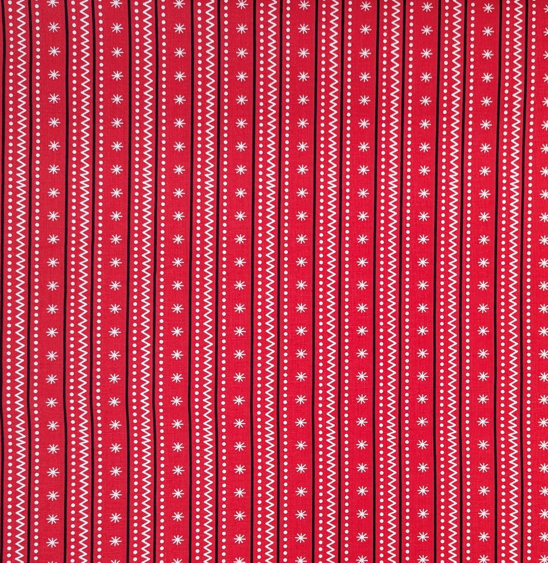 Red and White Arctic Stripe Snowflakes Fabric Christmas Quilting Cotton ...
