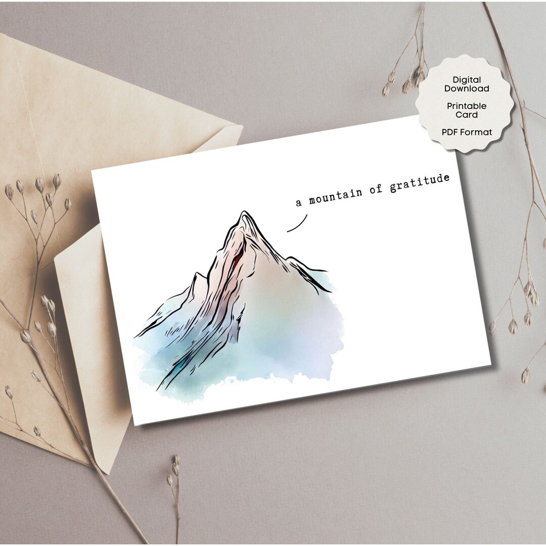 Watercolor Mountain Printable Thank You Card, Gratitude Greeting Blank ...