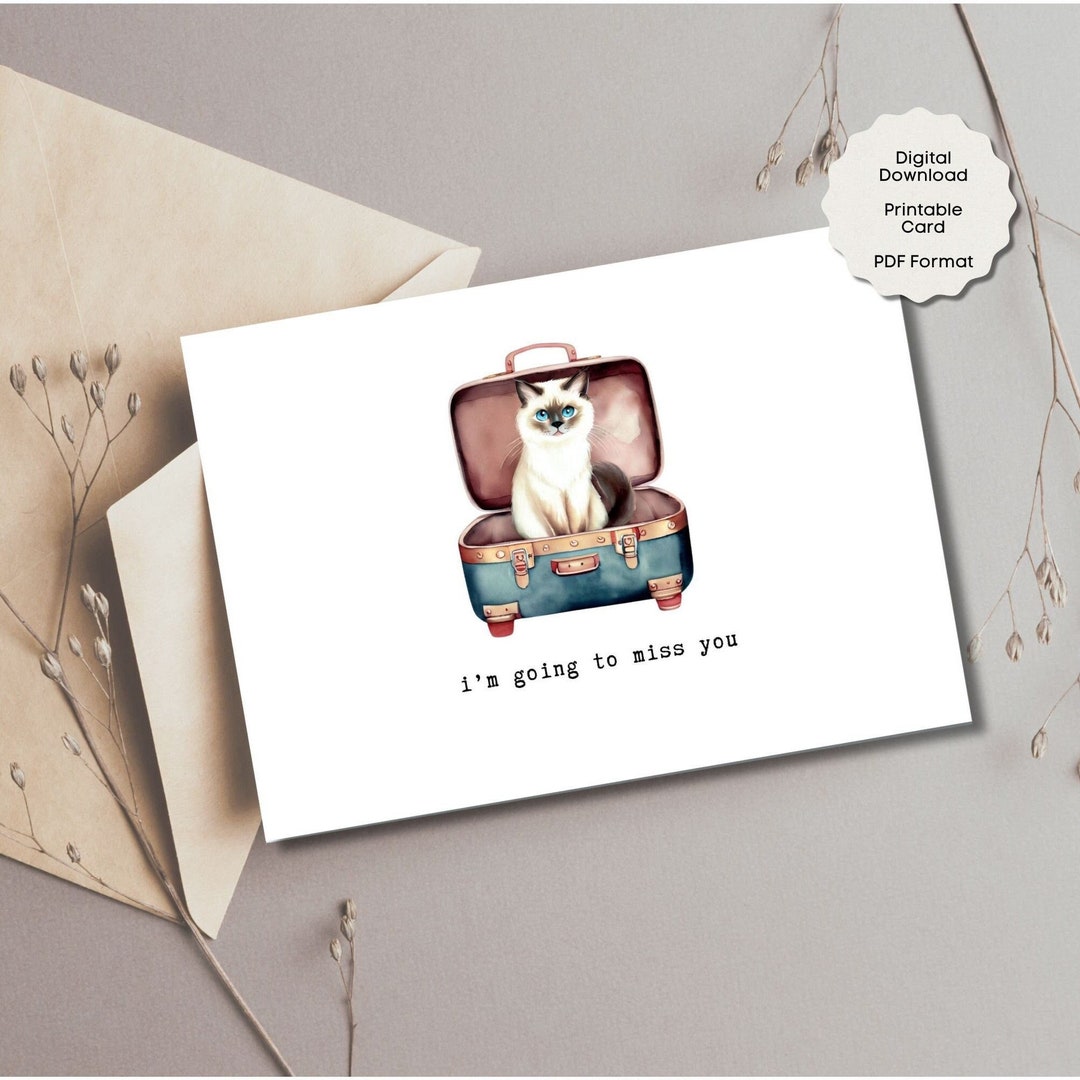 Cute Cat Printable Miss You Card, Ragdoll Long Distance Greeting, Blank ...
