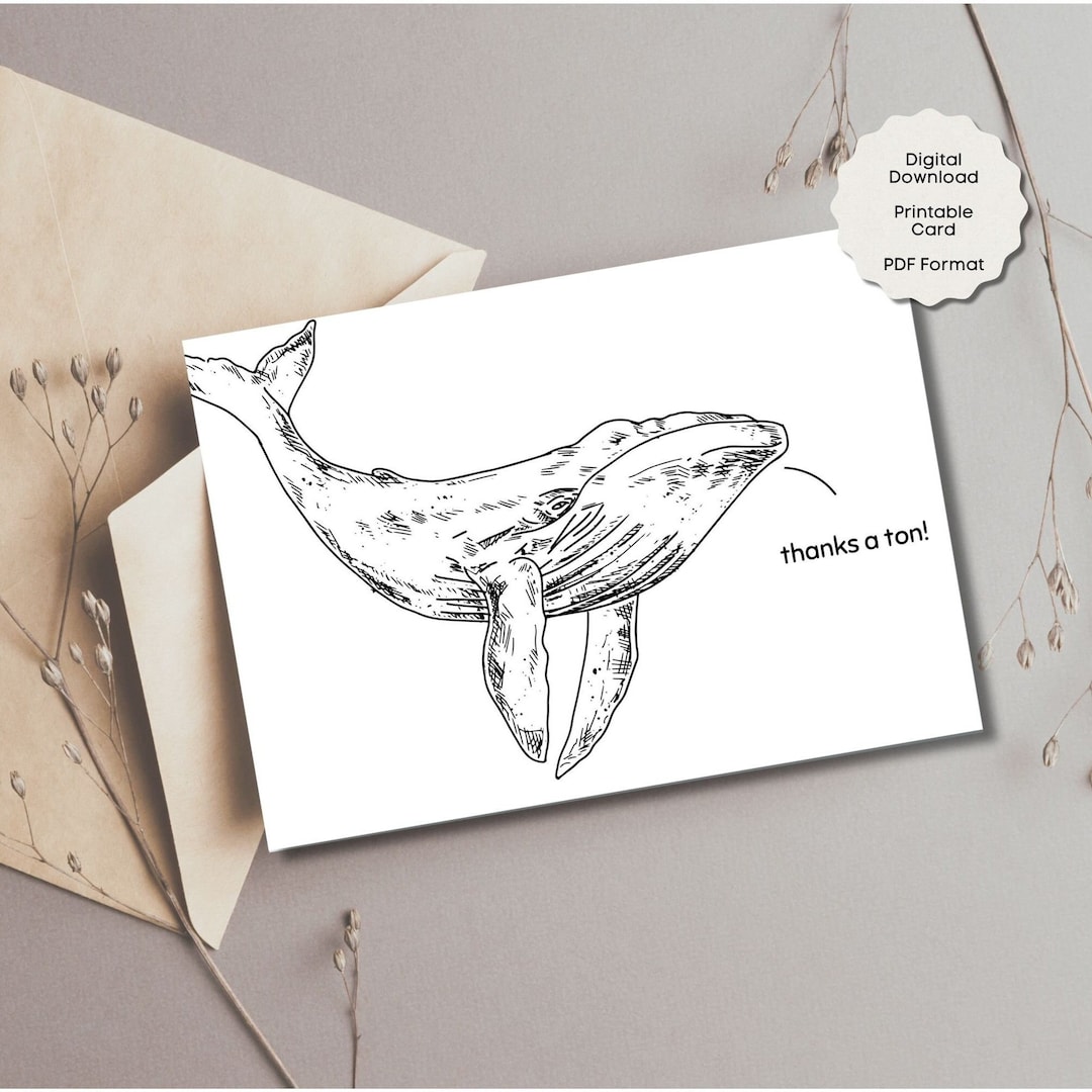 Whale Thank You Greeting Card - Thanks a Ton - Just Because - Funny ...