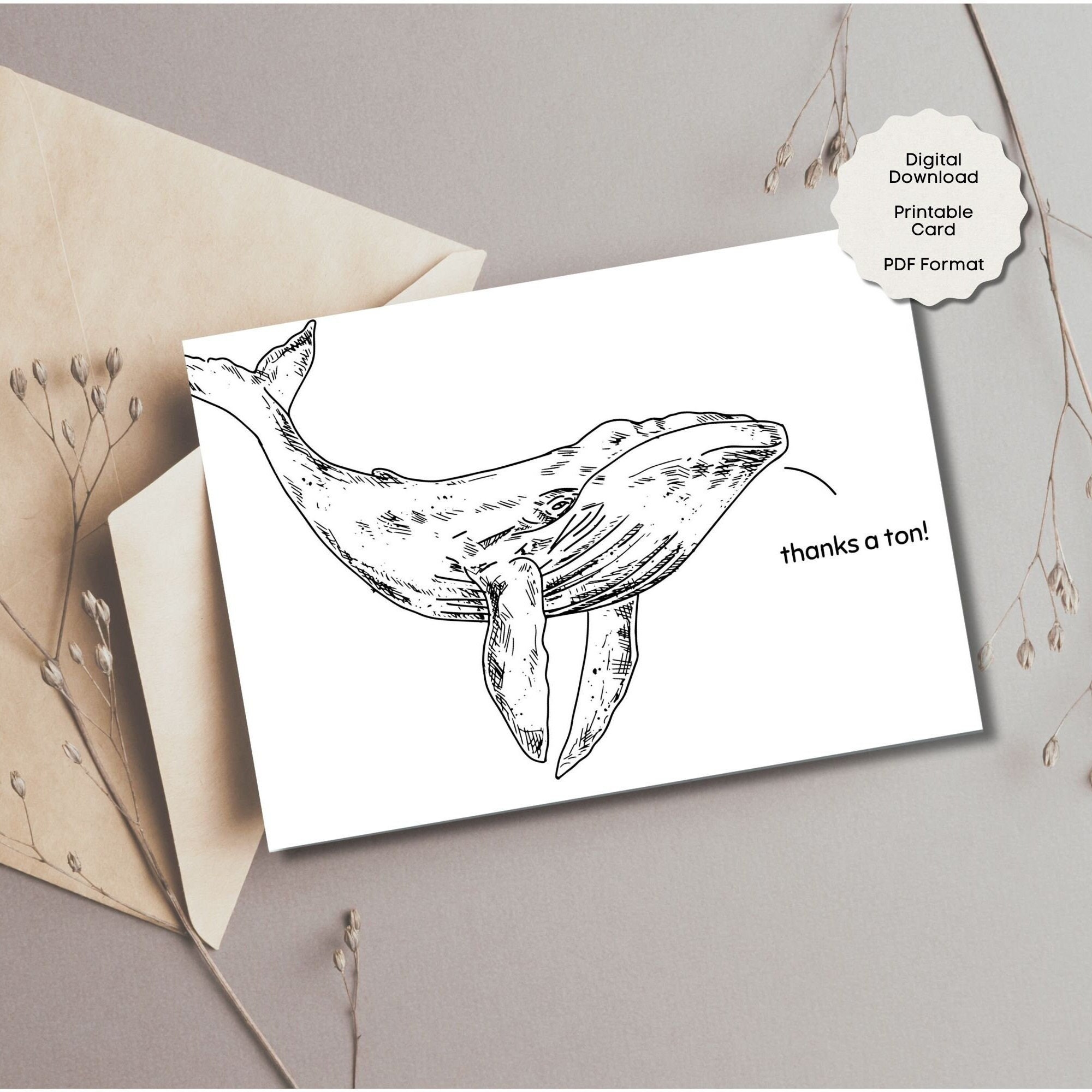 Whale Thank You Greeting Card - Thanks a Ton - Just Because - Funny ...