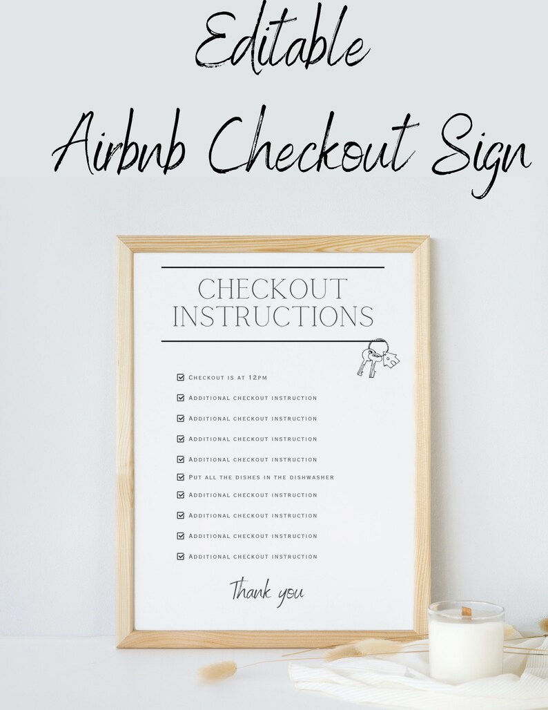 Editable Airbnb Sign, Check Out Checklist Template, House Rules, Airbnb ...