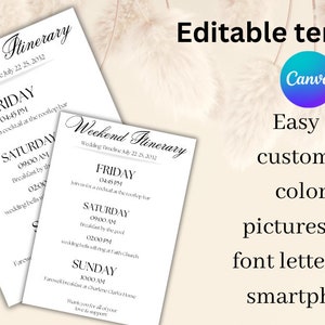 Wedding Program Template, Weekend Wedding Itinerary Template, Wedding ...