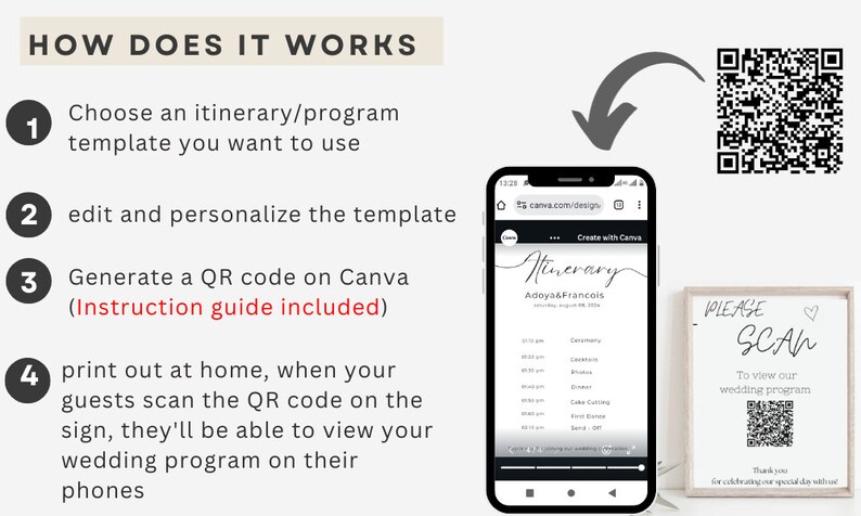 QR Code Sign Wedding Timeline Template Scannable Wedding - Etsy
