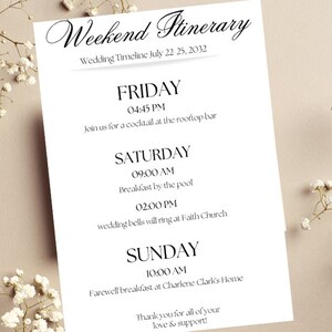 Wedding Program Template, Weekend Wedding Itinerary Template, Wedding ...