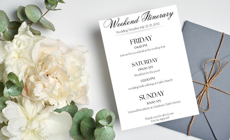 Wedding Program Template, Weekend Wedding Itinerary Template, Wedding ...