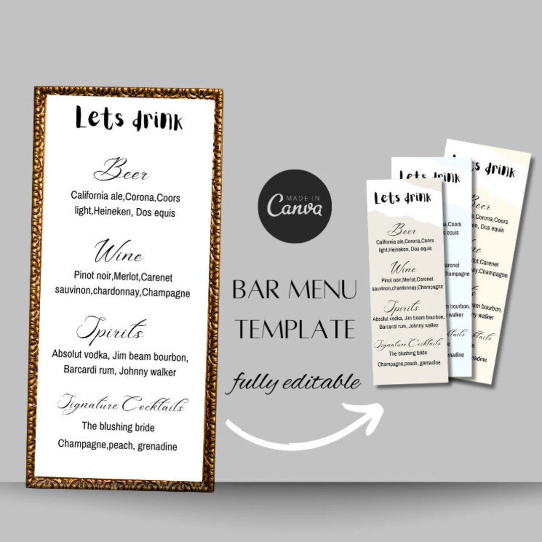 Wedding Bar Menu Template Minimalist Wedding Drinks Menu - Etsy