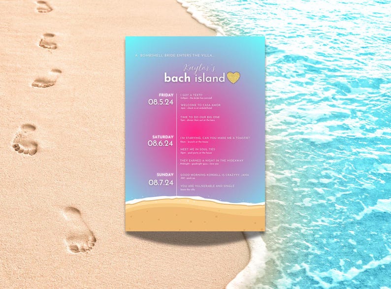 Bach Island Bachelorette Itinerary Template | Love Island Inspired ...