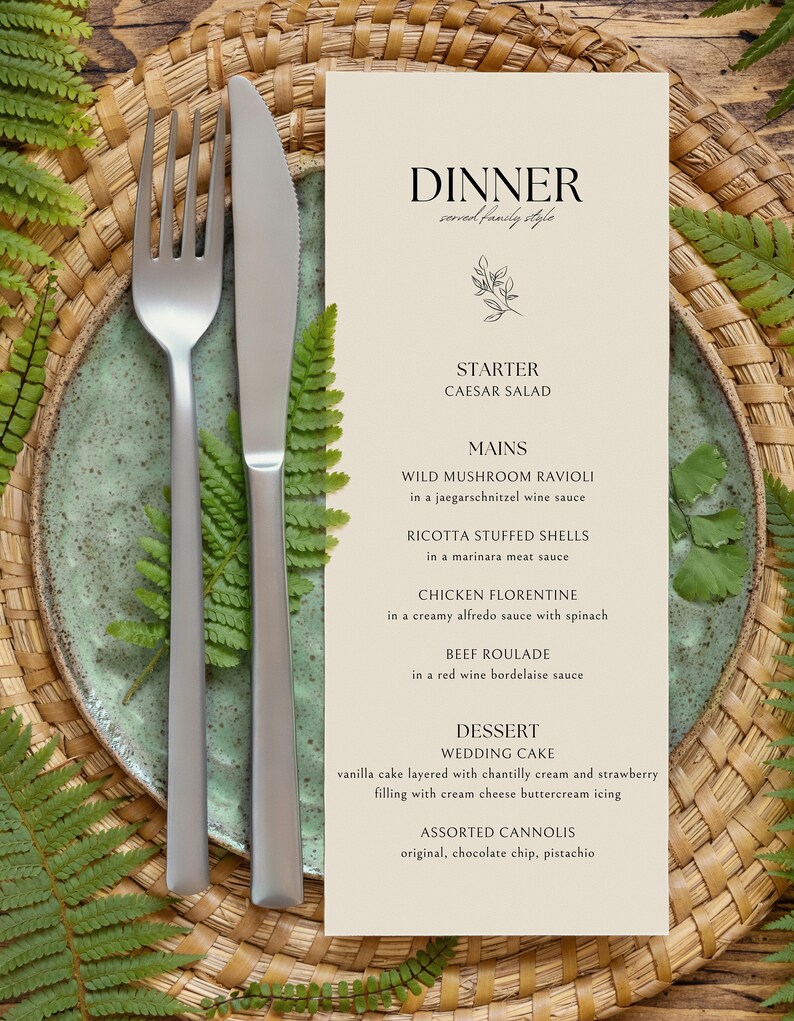 Minimal Wedding Menu Template | Simple Modern Wedding Dinner Menu ...