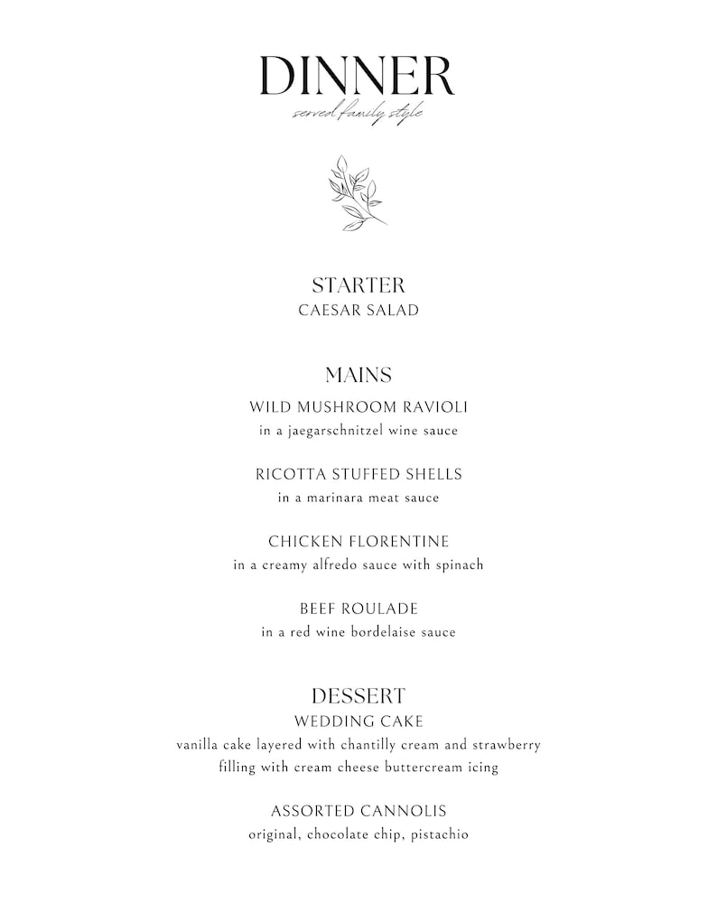 Minimal Wedding Menu Template | Simple Modern Wedding Dinner Menu ...