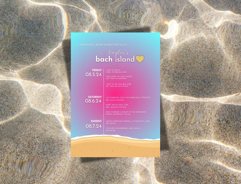 Bach Island Bachelorette Itinerary Template Love Island Inspired ...