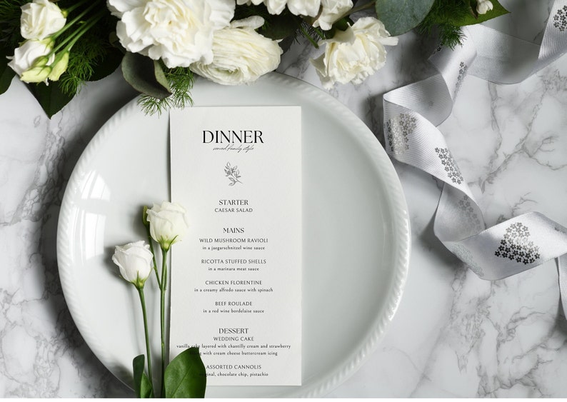 Minimal Wedding Menu Template Simple Modern Wedding Dinner Menu ...