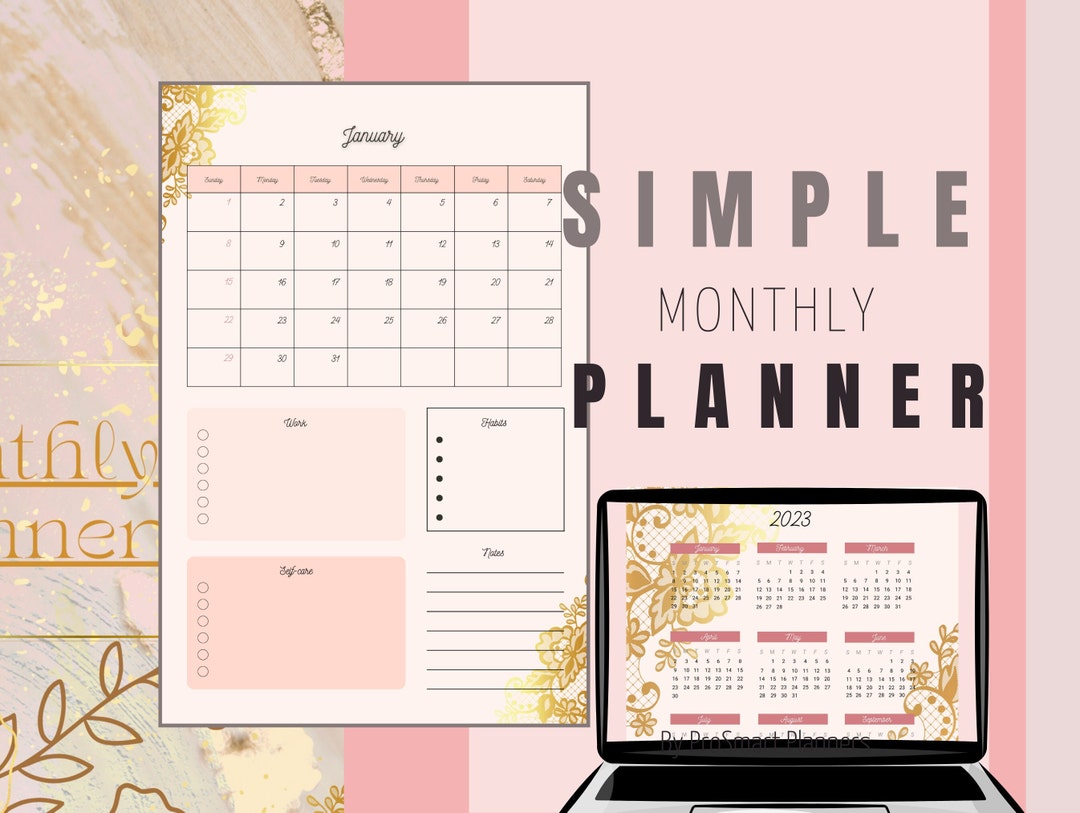Digital Download Planner, Pink Marble Front Cover Design Monthly ...